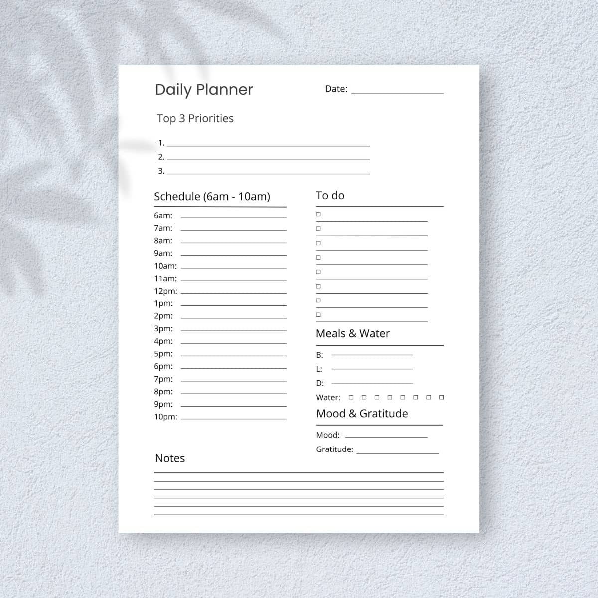 Daily Planner Printable PDF | Undated Digital Download | Productivity ...